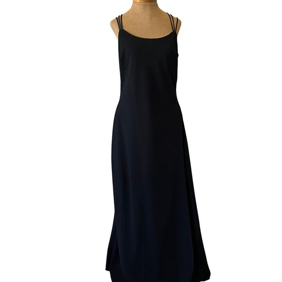 Cachet | Dresses | Vintage Cachet Black Maxi Dress Cage Strap Back ...